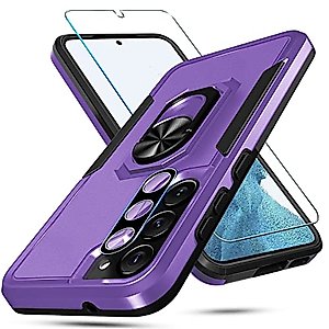 Janmitta Samsung Galaxy S23 Case with Screen Protector+Camera Lens Protector,Heavy Duty Shockproof Full Body Phone Cover Built in Rotatable Magnetic Ring Holder Kickstand,2023 Lavender