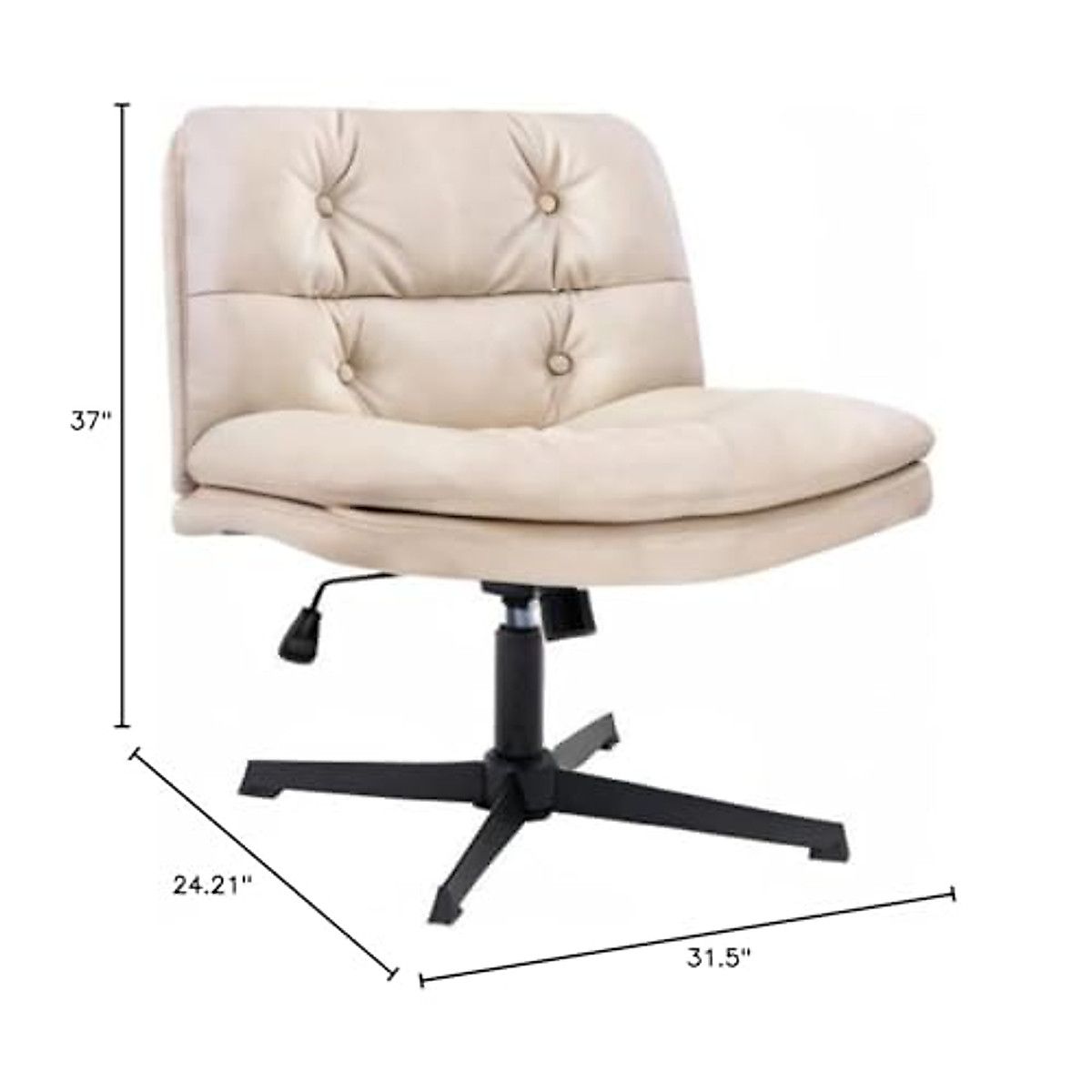 HomVent Armless Office Desk Chair No Wheels, PU Leather Padded Modern Swivel Vanity Chair, Ergonomic Mid Back Adjustable Wide Seat Computer Task Chair for Makeup Vanity Study Room Office Bedroom Beige