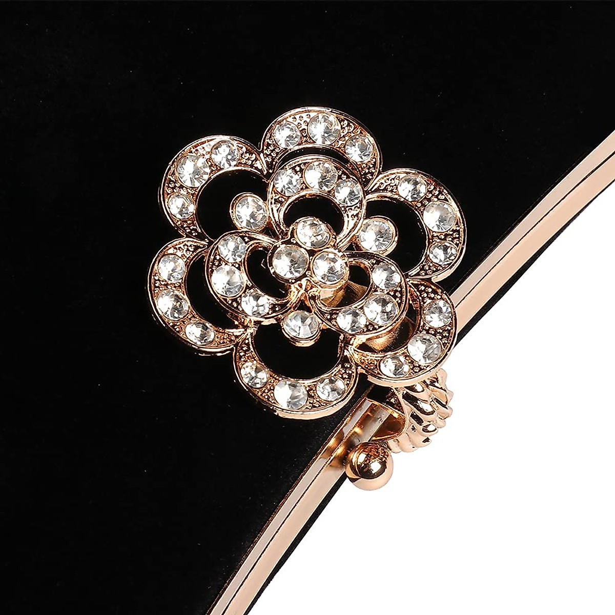 Mulian LilY Black Velvet Evening Bags For Women With Flower Closure Rhinestone Crystal Embellished Clutch Purse For Party Wedding M453