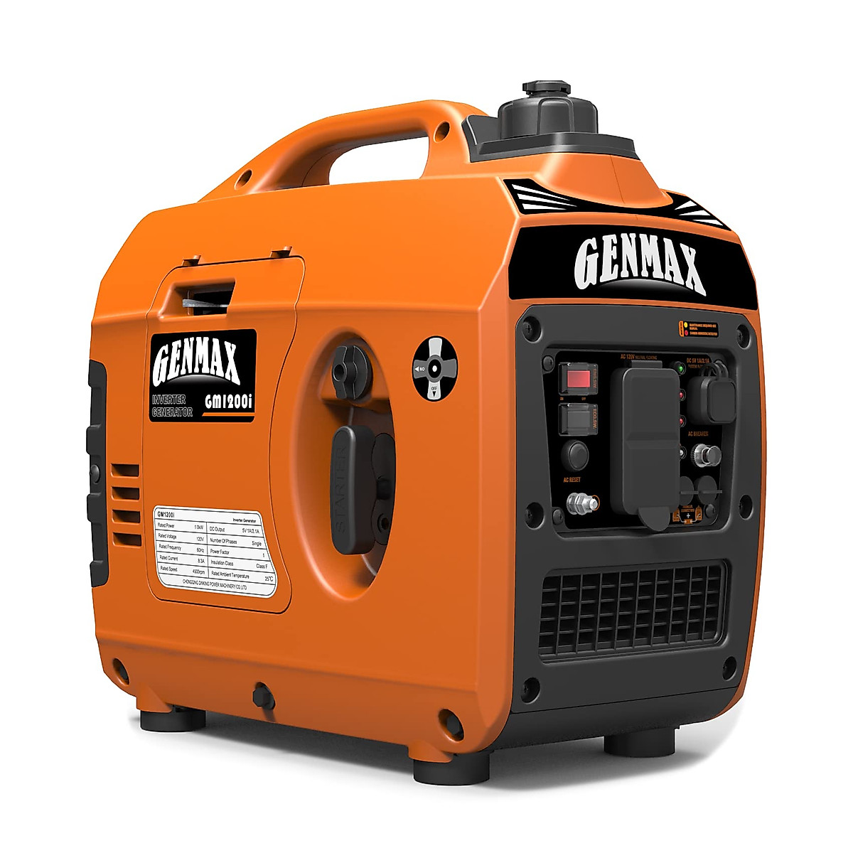 GENMAX Portable Generator，1200W Ultra-Quiet Gas Engine, EPA Compliant, Eco-Mode Feature, Ultra Lightweight for Backup Home Use & Camping (GM1200i)