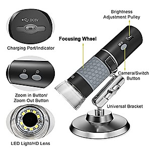 Bysameyee 4K 3840x2160P Wireless Digital Microscope, Handheld HD USB Inspection Camera Endoscope 50x-1000x Magnification, Compatible with iPhone iPad Android Phone Tablet Windows Mac (with Stand)