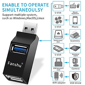 USB 3.0 Hub, Fanshu 3 Port Mini Portable Fast High Speed Bus Powered Data USB Hub Transfer, Splitter Box Adapter Expansion for PC Notebook Laptop Computer Mac Linux Windows