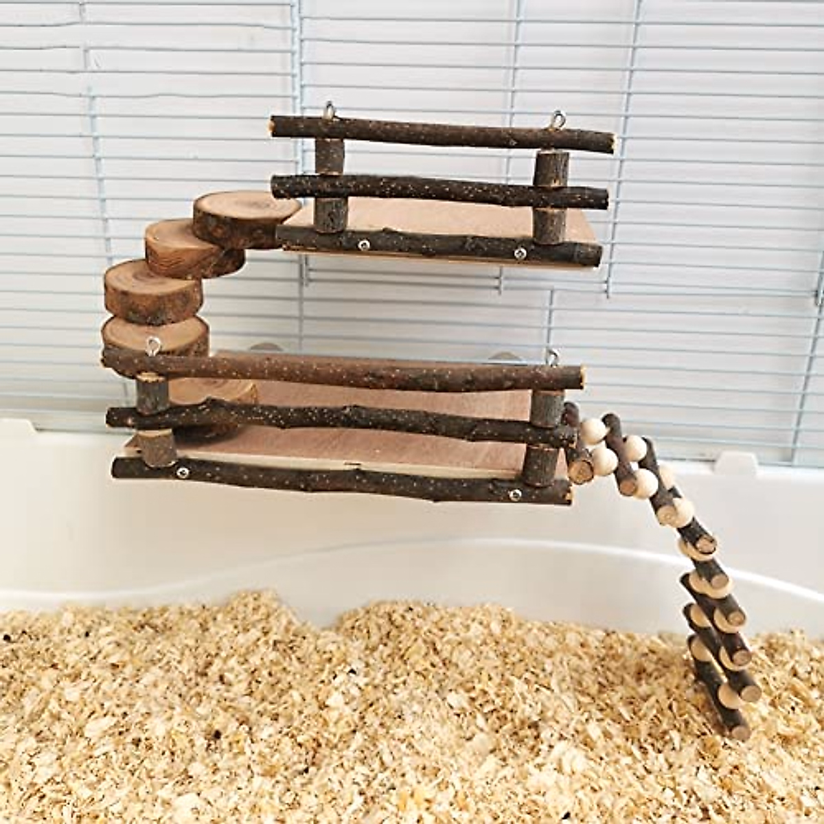 Hamster Climbing Toys, 2 Layer Wooden Activity Platform, Rat Toys, Rat Cage Accessories with Chewing Toys for Hamster Bear Squirrels Hedgehogs Parrots Climbing Ladder