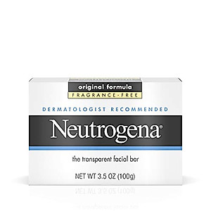 Neutrogena Original Fragrance-Free Facial Cleansing Bar with Glycerin, Pure & Transparent Gentle Face Wash Bar Soap, Free of Harsh Detergents, Dyes & Hardeners, 3.5 oz