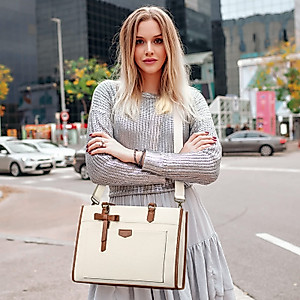 Keyli Canvas Laptop Tote Bag for Women - 15.6 inch Casual Work Shoulder Bag with Large Capacity - Brown