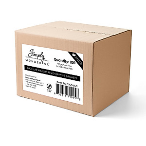 Simply Wonderful 100 Count Biodegradable Makeup Remover Wipes, Micellar Water, Plant-Based, Individually Wrapped, 5" x 7"