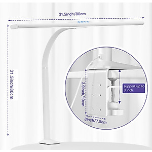 24W Gooseneck Clamp Light for Home Office, 4 Color Modes Dimmable Table Lamp and Stepless Dimming, Modern Architect Desk Lamp for Studio Reading Home Study (Color : White)