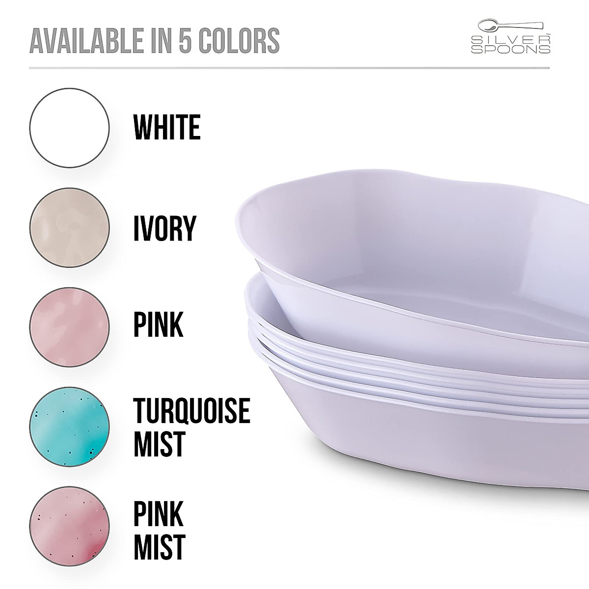 Silver Spoons MINI DESSERT BOWLS | Oval Dessert Plates | Lava Collection | White | 6 PC