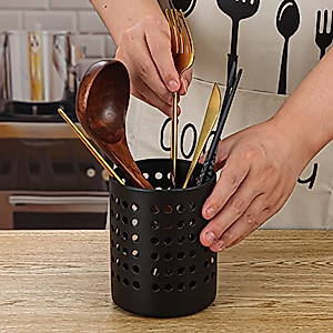 KSENDALO 2Pack Utensil Drying Rack Stainless Steel Utensil Holder Sink Silverware Holder Utensil Drying Basket Kitchen Countertop Flatware Strainer Silverware Dryer Black(LS)