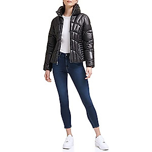 GUESS Women's Midweight Puffer Jacket, Black, Small