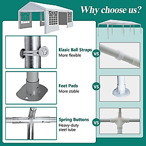 GARTOO 13' x 20' Canopy Party Tent & Carport - Heavy Duty Outdoor Wedding Gazebo with 4 Sand Bags, Event Shelter Canopy for Outdoor Event, Wedding, Birthday Party