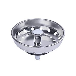 VARNAHOME Kitchen Sink Basket Strainer Replacement for US Standard Drains (3-1/2 Inch), Premium Brushed Stainless Steel Body W/Rubber Stopper 1 Pack