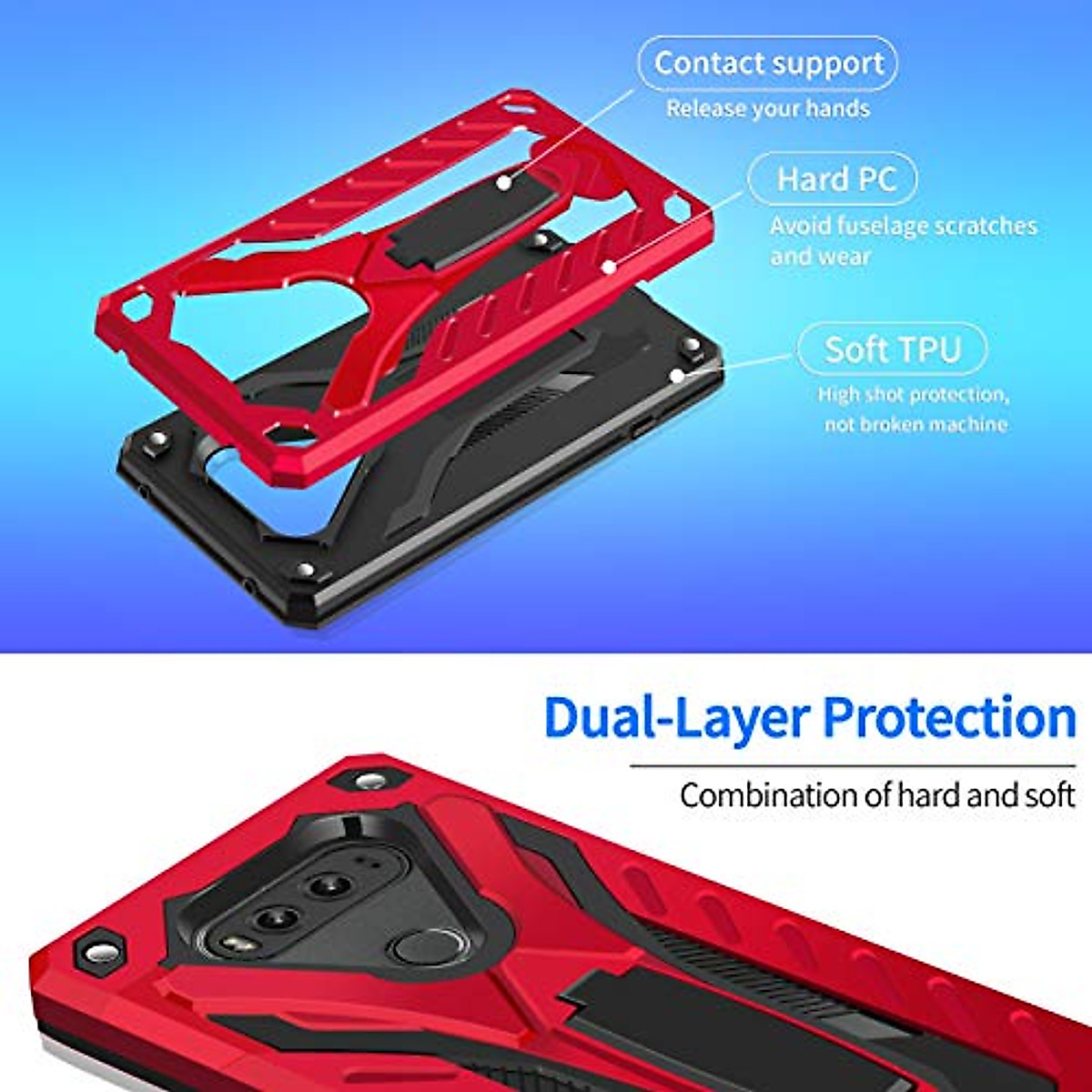 AFARER Case Compatible with LG V20 5.7 inch, Military Grade 12ft Drop Tested Protective Case with Kickstand,Military Armor Dual Layer Protective Cover - Red