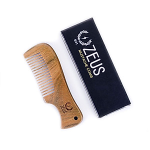 ZEUS Pocket Sandalwood Mustache Comb, Handmade Travel Size Mustache Comb for Men, Natural Wooden Grooming Comb (B31)