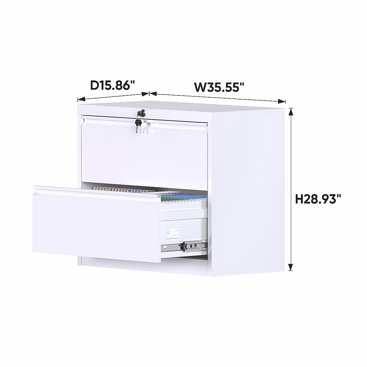 JAORD 2 Drawer Metal Lateral File Cabinet,Lateral Filing Cabinet with Lock for Hanging Letter&F4&A4&Legal Size Folders for Home Office, Assemble Required, White