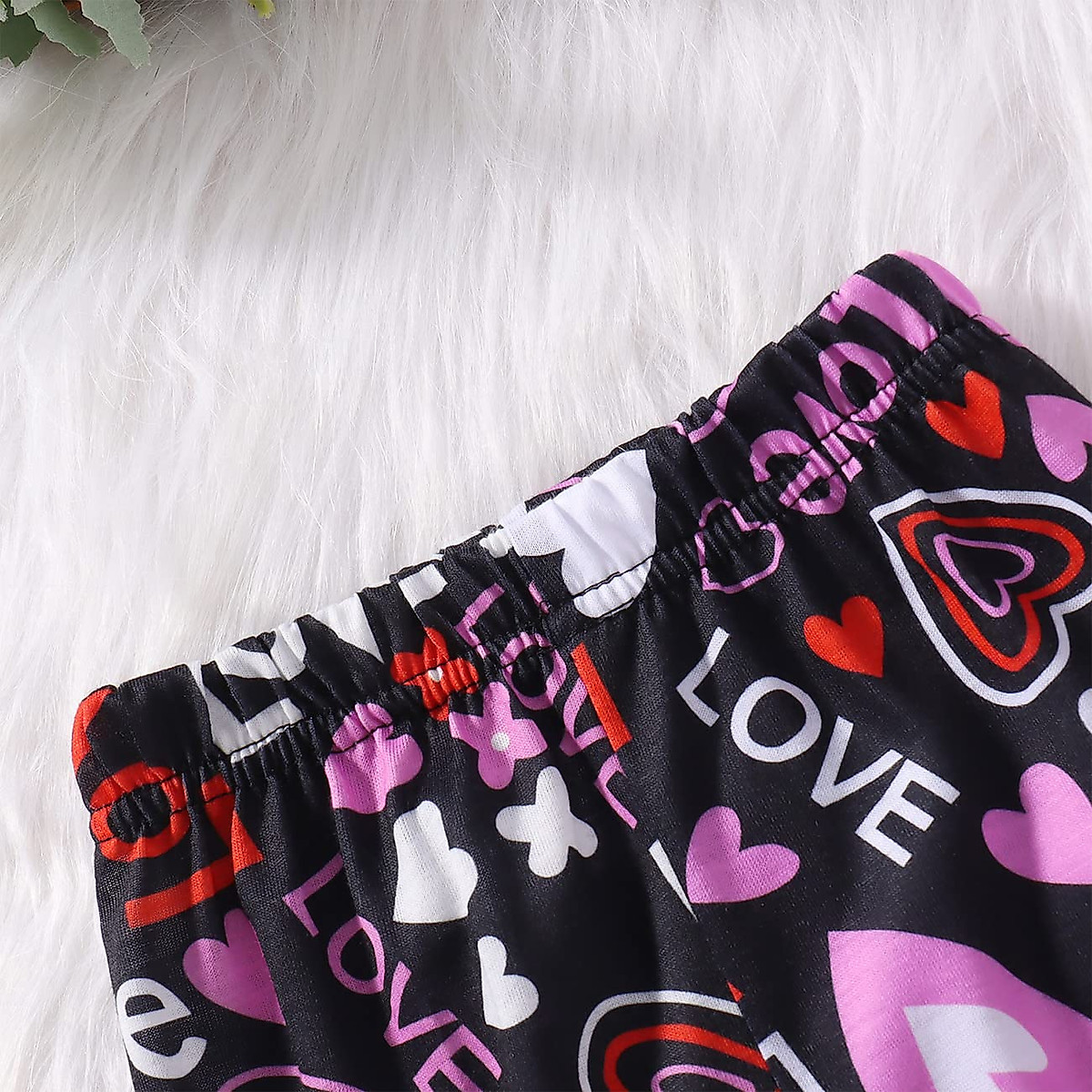 Ritatte Toddler Girls Valentine's Day Outfits Solid Color Ruffle Tunic Tops Love Heart Pants Headband 3Pcs Fall Winter Clothes(Pink, 3T)