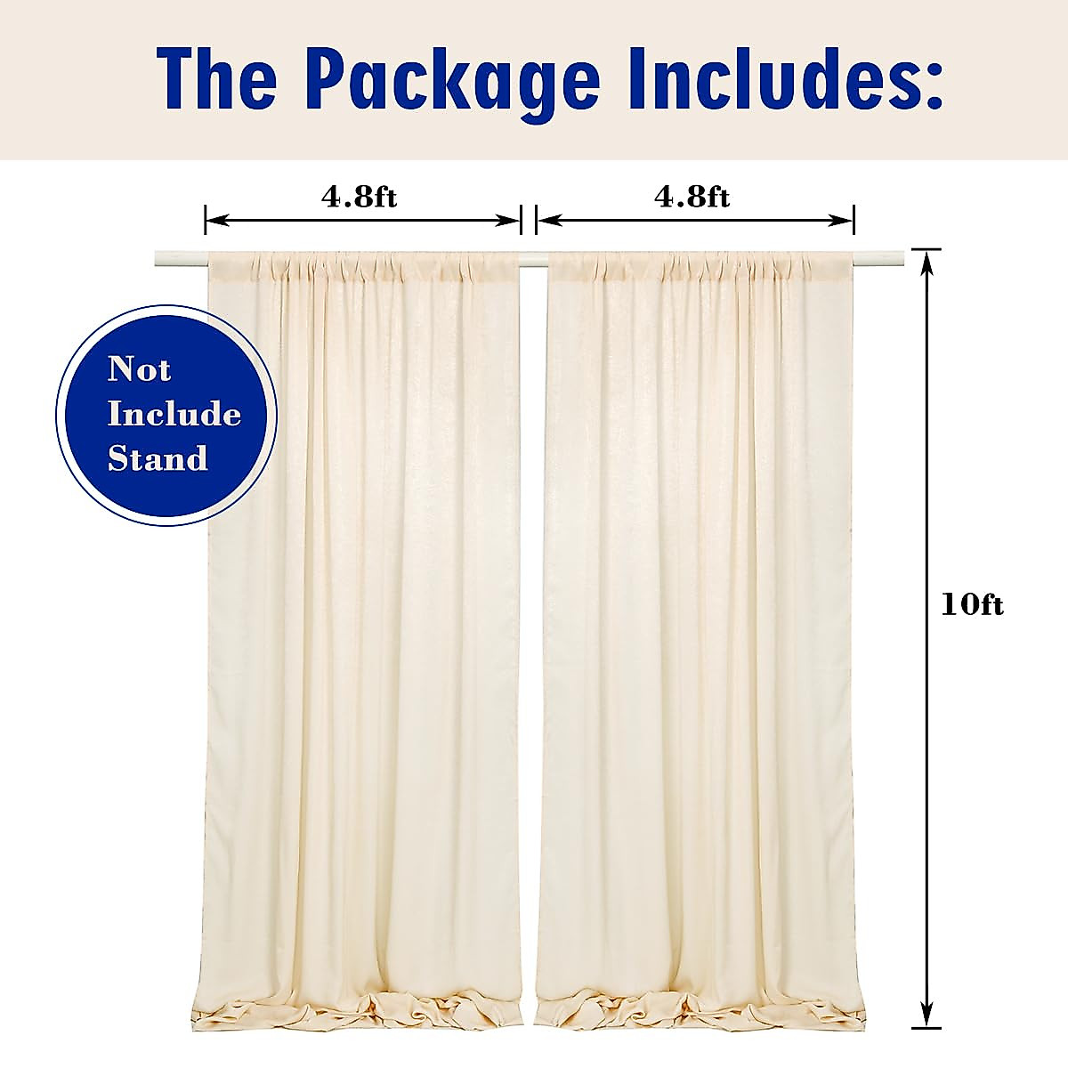 SHERWAY 9.6 Feet x 10 Feet Cream Beige Silky Soft Curtain Wedding Backdrop Drapes, Slightly Shiny Satiny Window Curtains for Party Ceremony Decoration