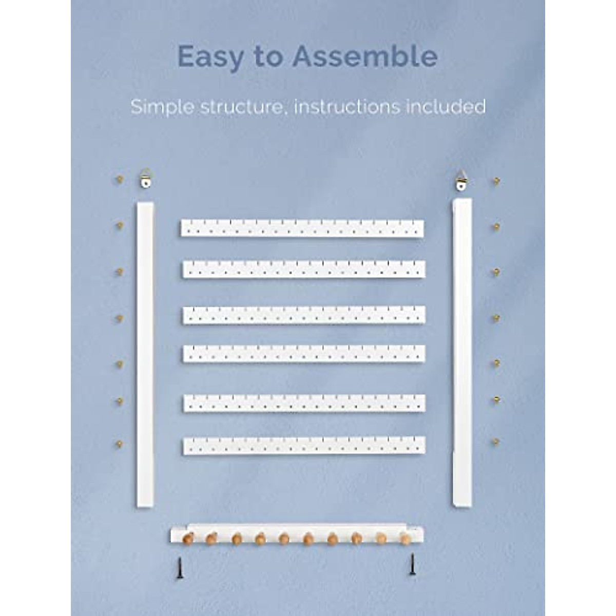 Mymazn Easy Assemble Solid Beech Wood Earring Hanging Necklace Holder Hanger Wall Mount Jewelry Organizer Rings Scruncies Organization