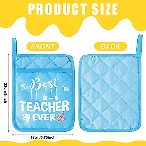 WILLBOND 12 Pieces Teacher Appreciation Gifts Teacher Pot Holders with Pocket Funny Pot Holders for Kitchen Heat Resistant Oven Mitts Hot Pads for Baking Cooking