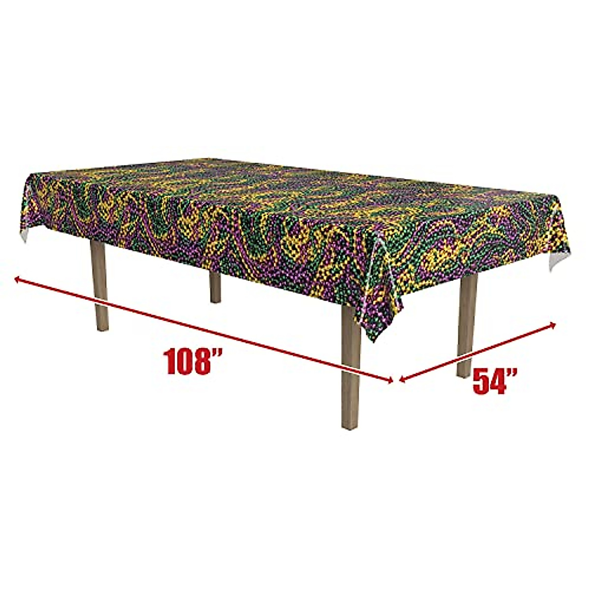 Beistle Mardi Gras Beads Tablecover, 54-Inch by 108-Inch
