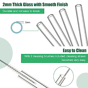 8 Pcs Reusable Glass Straws with Flower Butterfly Glass Straws Clear Shatter Resistant Bent Straws Colorful Floral Straws Cute Reusable Straws with 2 Pcs Straw Brush for Party Drink Cocktail