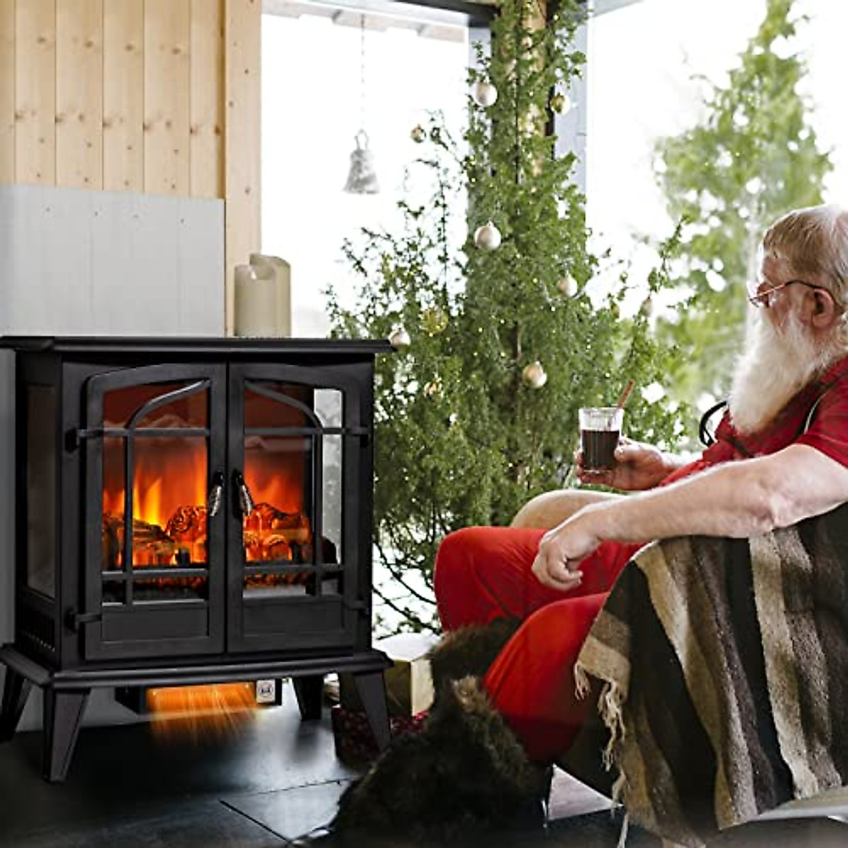 Tangkula 25 Inches Electric Fireplace Stove, 1400 W Freestanding Fireplace Heater, Indoor Electric Stove Heater W/Realistic Dancing Flame Effect, Adjustable Temperature, Overheat Protection