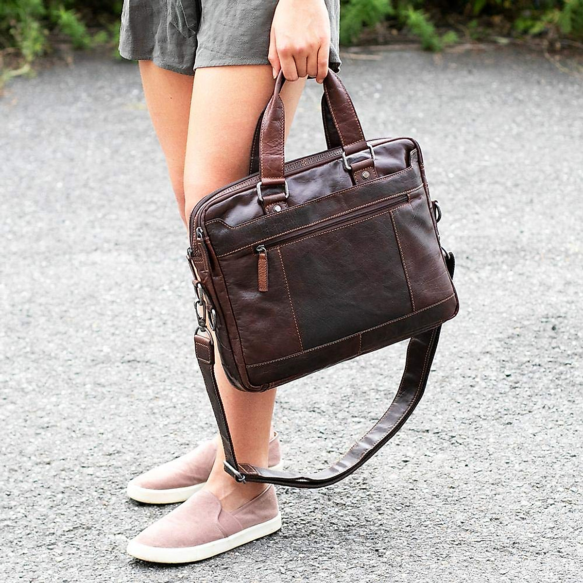 Jack Georges Voyager Slim Zippered Briefcase #7320 (Brown)