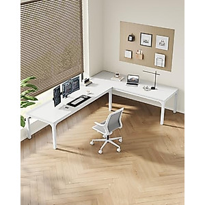 LITTLE TREE Two Person Desk, 78.7 Inches Extra Long Computer Desk, Wooden Large Office Desk with Strong Metal Legs, Double Desk for 2 People, Writing Table Study Desk for Home Office, White