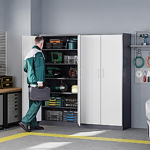 Letaya Metal Storage Cabinet with Lock Door, 71" Adjustable Shelf Steel Lockers for Office, Home,School,Garage Utility Tool Cabinet (2 Door-White&Gray)