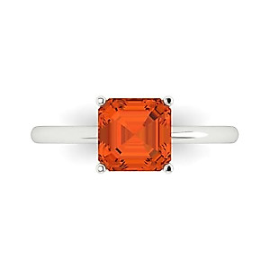 Clara Pucci 2.0 ct Asscher Cut Solitaire Red Simulated Diamond Engagement Bridal Promise Anniversary Ring 18K White Gold Size 8.75
