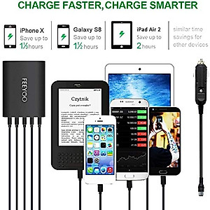 USB Car Charger Multiple Ports, 45W 5-Ports Quick Charge Car Charger Adapter,12V-24V Cigarette Lighter Adapter Multi USB Auto Splitter Fast Charging for iPhone & Android,Samsung Galaxy S10 S9 Plus