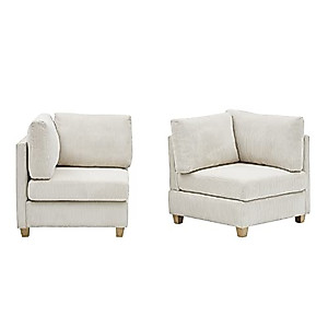 Melpomene Convertible L-Shaped Modular Sofa Couch, Modern Sectional Sofa Couch Corduroy Fabric with Solid Wood Legs for Living Room Apartment(Beige)