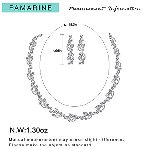 FAMARINE Silver Bridal Jewelry Set, Clear Crystal Wedding Drop Earrings Necklace for Bride Bridesmaid