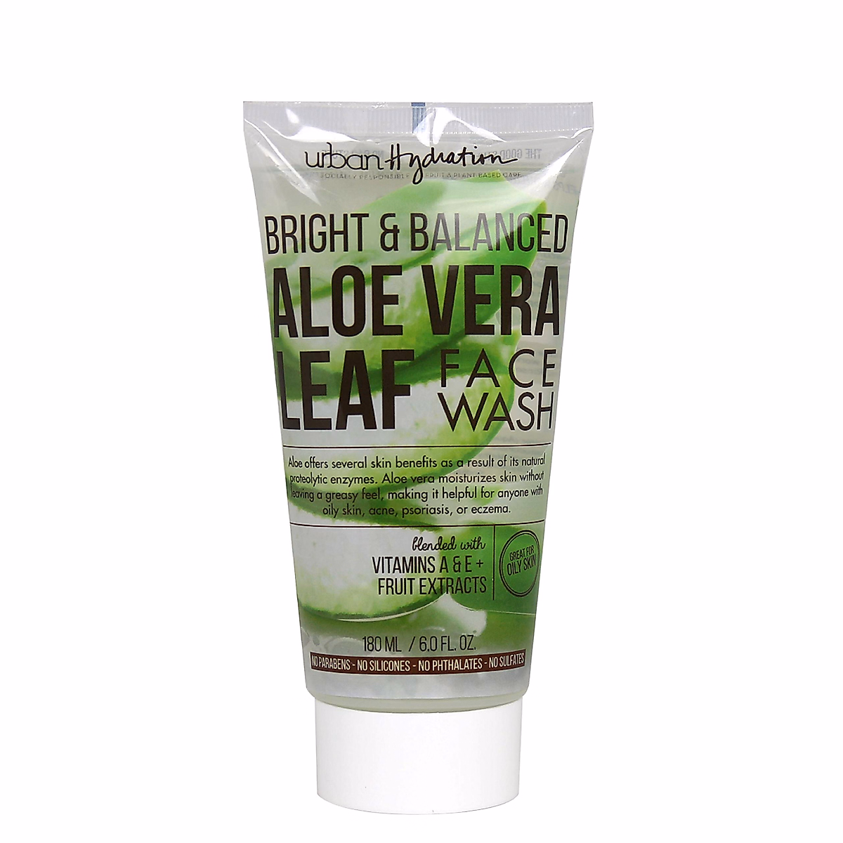 Urban Hydration Bright & Balanced Aloe Vera Leaf Face Wash | Gentle, Hydrates, Detoxes, Fights Acne, Anti-Aging Benefits For All Skin Types, Leaves Skin Moisturized and Smooth | 6 Fl Ounce