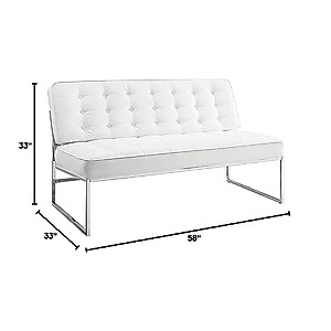 OSP Home Furnishings Anthony Armless Loveseat, White Faux Leather with Chrome Base