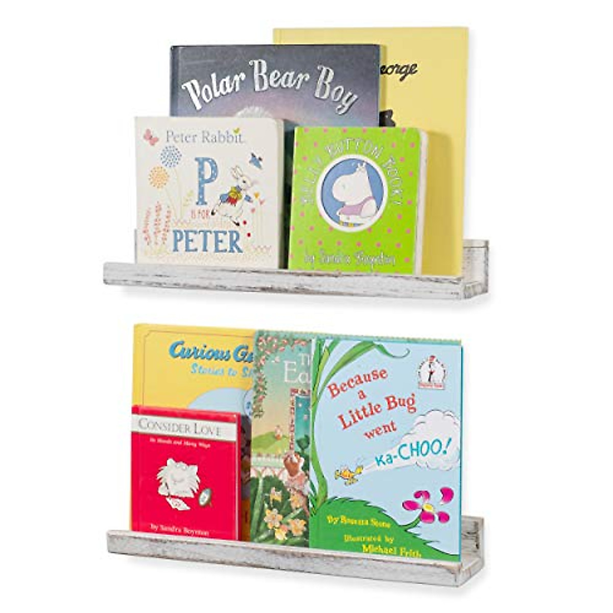 Rustic State Ted Wall Mount Narrow Picture Ledge Shelf Photo Frame Display - 17 Inch Floating Wood Shelves for Living Room Office Kitchen Bedroom Bathroom Décor - Washed White - Set of 2