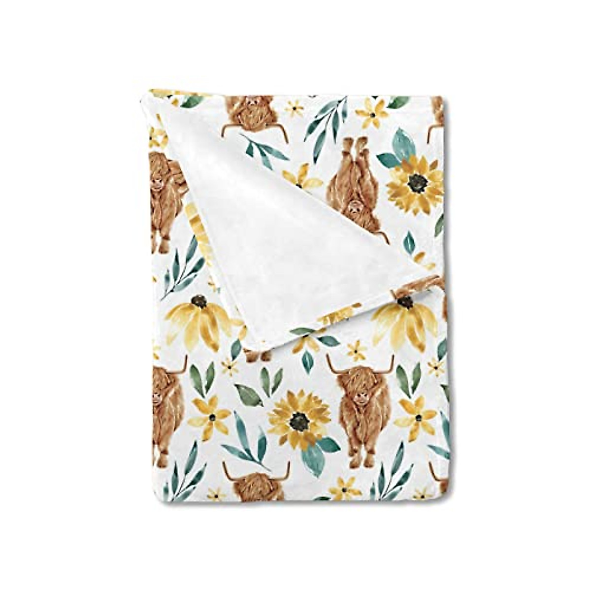 HawSkgFub Boho Highland Cow Sunflower Baby Blanket Girls Gift, Farm Animal Floral Yak Nursery Flannel Fleece Bed Swaddle Receiving Blankets, Flower Soft Newborn Toddler Infant Kid Crib Bedding 30 x 40