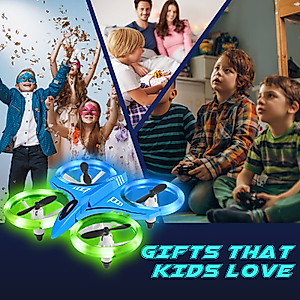 AUBNICO Drones for Kids, RC Drone with LED Night Lights One Key Take Off Landing Flips - Altitude Hold, Auto Rotating, 3D Flip, Headless Mode, Indoor Quadcopter Gift Toys for Boys Girls (Blue)