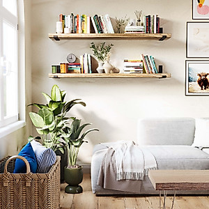 Wallniture Forte 54"x 11.25" Wooden Book Shelves, Shelves for Wall Decor, Large Floating Shelves for Wall, Burnt, Wood, Set of 2