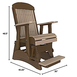 LuxCraft 2' Classic Poly Slat Back Balcony Glider with Built-in Footrest (Weatherwood & Chestnut Brown)