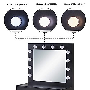 CLIPOP Modern Makeup Table with Mirror and Chair, Dressing Table with Light, 2 Drawers, Bedroom Dressing Table with 12 LED Lights and 3 Colors Lighting, Vanity Stool for Women, Girl’s Room (White)