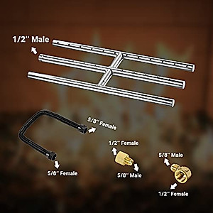 Skyflame 12" x 6" Rectangular Gas Fire Pit and Fireplace H-Burner with 3 Pipes - 304 Stainless Steel - for Indoor & Outdoor Use