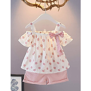 Hipea Toddler Baby Girls Summer Clothes Outfits Ruffle Camisole Spot Dot Tops and Casual Shorts 2-Piece Newborn Girl Clothing Set (2-3T)