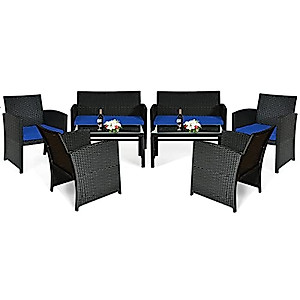 LIRUXUN 8pcs Patio Rattan Furniture Conversation Set Cushion Sofa Table Garden Loveseat Coffee Table