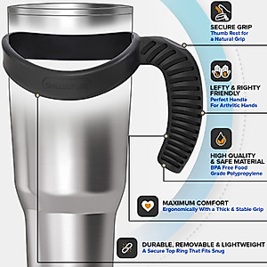 CHILLOUT LIFE Handle for YETI Cup 30 oz - Ozark Trail 30 oz Tumblers. Comfortable Reaplacment Handle for 30 oz YETI Tumbler & More (Black Handle Only) - 2 Pack