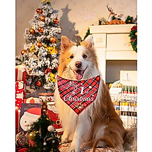 Waghaw My First Christmas Bandana, Dog Christmas Bandana 2 Pack Plaid Pets Bandana for Small Medium Large and Extra Large Dogs（3005-S）