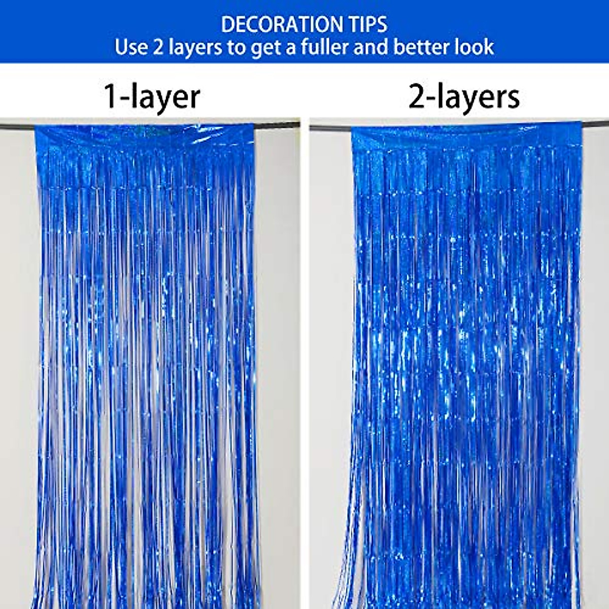 Foil Fringe Curtains Party Decorations - Melsan 3 Pack 3.2 x 8.2 ft Tinsel Curtain Party Photo Backdrop for Birthday Party Baby Shower or Graduation Decorations Navy