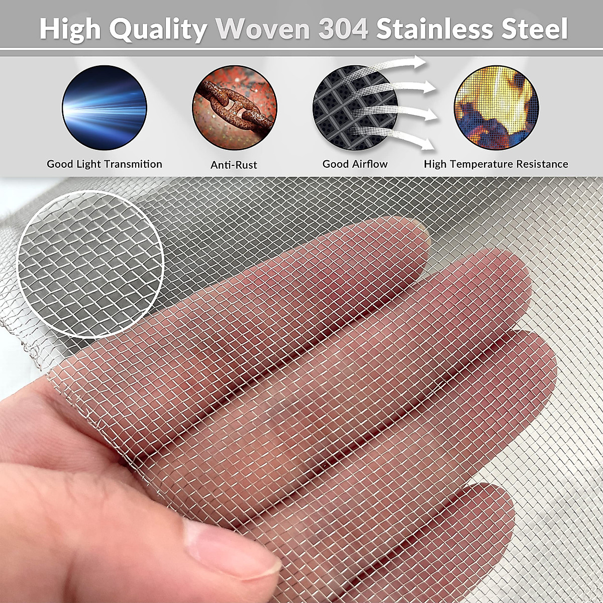 HOMLARK Wire Mesh Screen (50"x120")-Durable Stainless-Steel Mesh Screen -Easy to Cut & Install -Ideal for Windows, Effective Barrier Against Bugs,Mice & Birds (1, 50x120 Inches (Plain Weave, 30 Mesh))