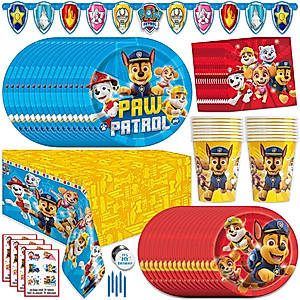 Paw Patrol Party Supplies and Decorations, Paw Patrol Birthday Party Supplies, Serves 16 Guests, Officially Licensed with Table Cover, Banner Decor, Plates, Napkins & More