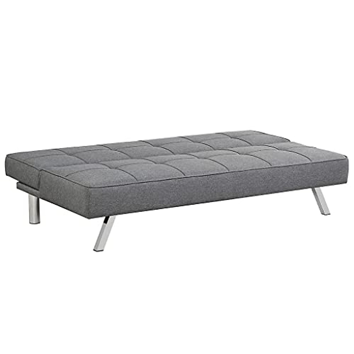 SLNFXC Convertible Futon Grey Linen Fabric Sofa Bed Adjustable Sleeper with Stainless Steel Legs